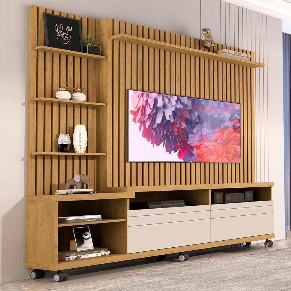 Home Ripado com 2 Portas para Tv até 58 Polegadas Cumaru Off White Nobre Germai | MadeiraMadeira