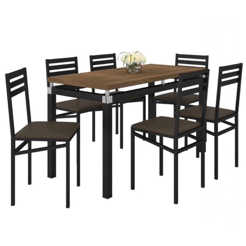 Conjunto de Mesa de Jantar Suzi 6 Cadeiras Isa Preto Fosco Café - Fabrica 1 Móveis | MadeiraMadeira