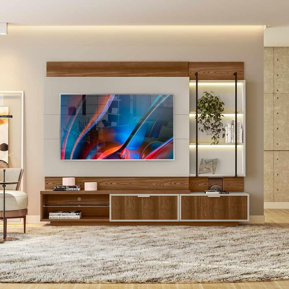 Home Para Sala Com LED Para TV 70 Polegadas Freijó Off White Maceió Linea Brasil | MadeiraMadeira