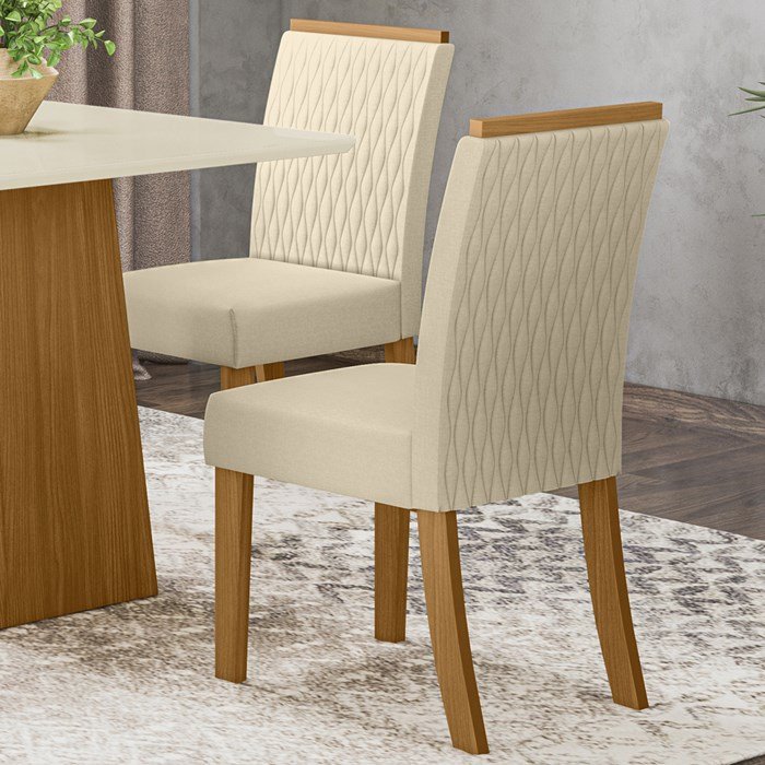 Kit 2 Cadeiras Estofadas SI03 Veludo Nature Linho Henn | MadeiraMadeira