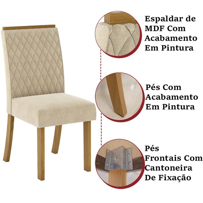 Kit 2 Cadeiras Estofadas SI03 Veludo Nature Linho Henn | MadeiraMadeira
