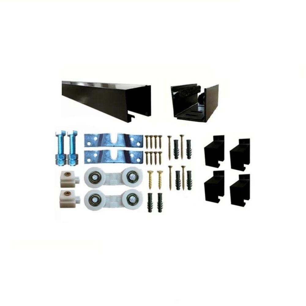 Kit Porta Correr Roldanas Trilho Preto 1,60m | MadeiraMadeira