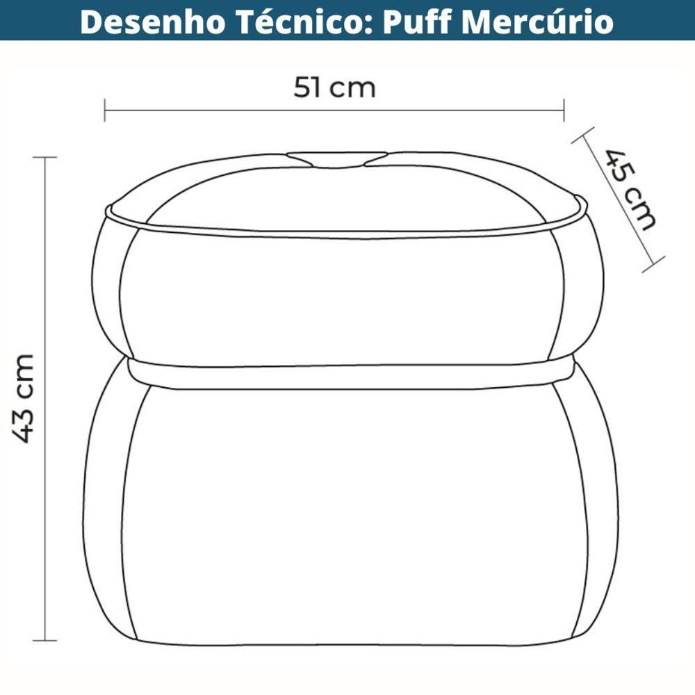 Puff Mercúrio Rivatti 43 cm (altura) Estofado em Poliuretano Preto ...