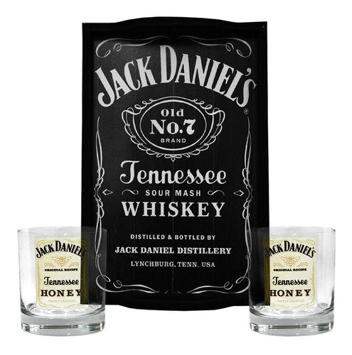 Kit Bandeja (p) + 2 Copos Jack Honey Mel 290ml Whisky | MadeiraMadeira