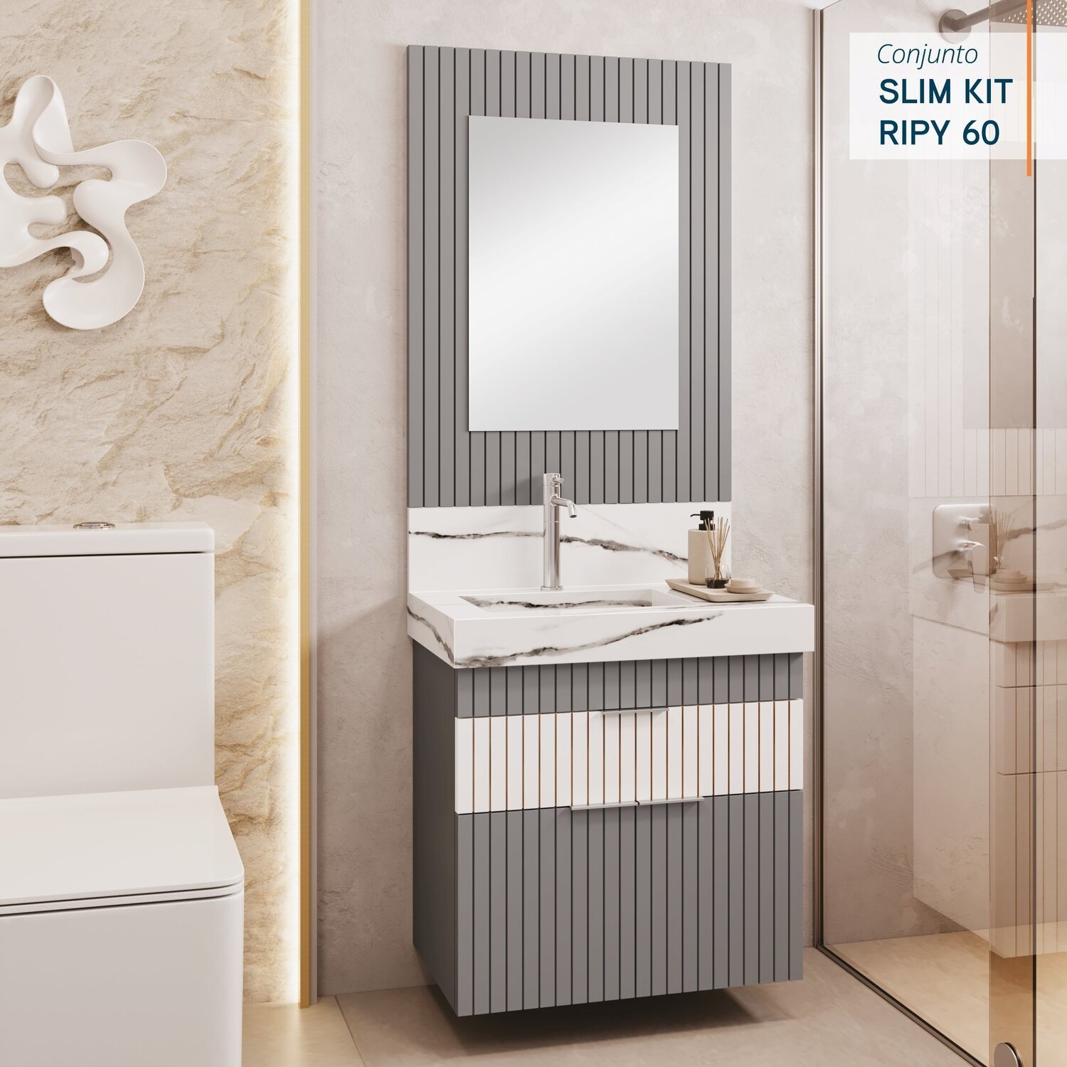 Conjunto Completo para Banheiro Slim Kit Ripy 60cm | MadeiraMadeira