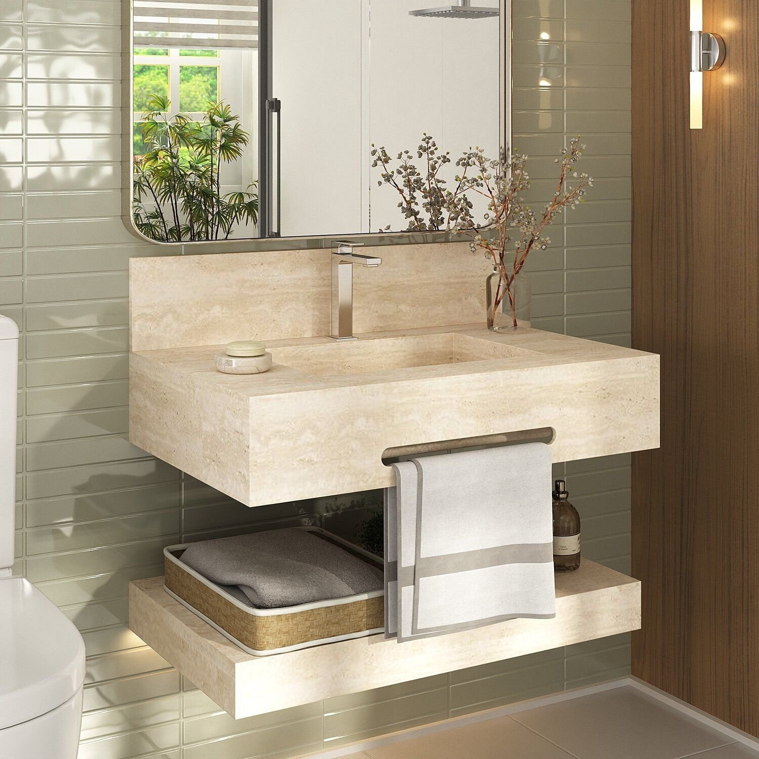 Prateleira em Porcelanato para Banheiro Ripy 70 Bege/Travertino ...
