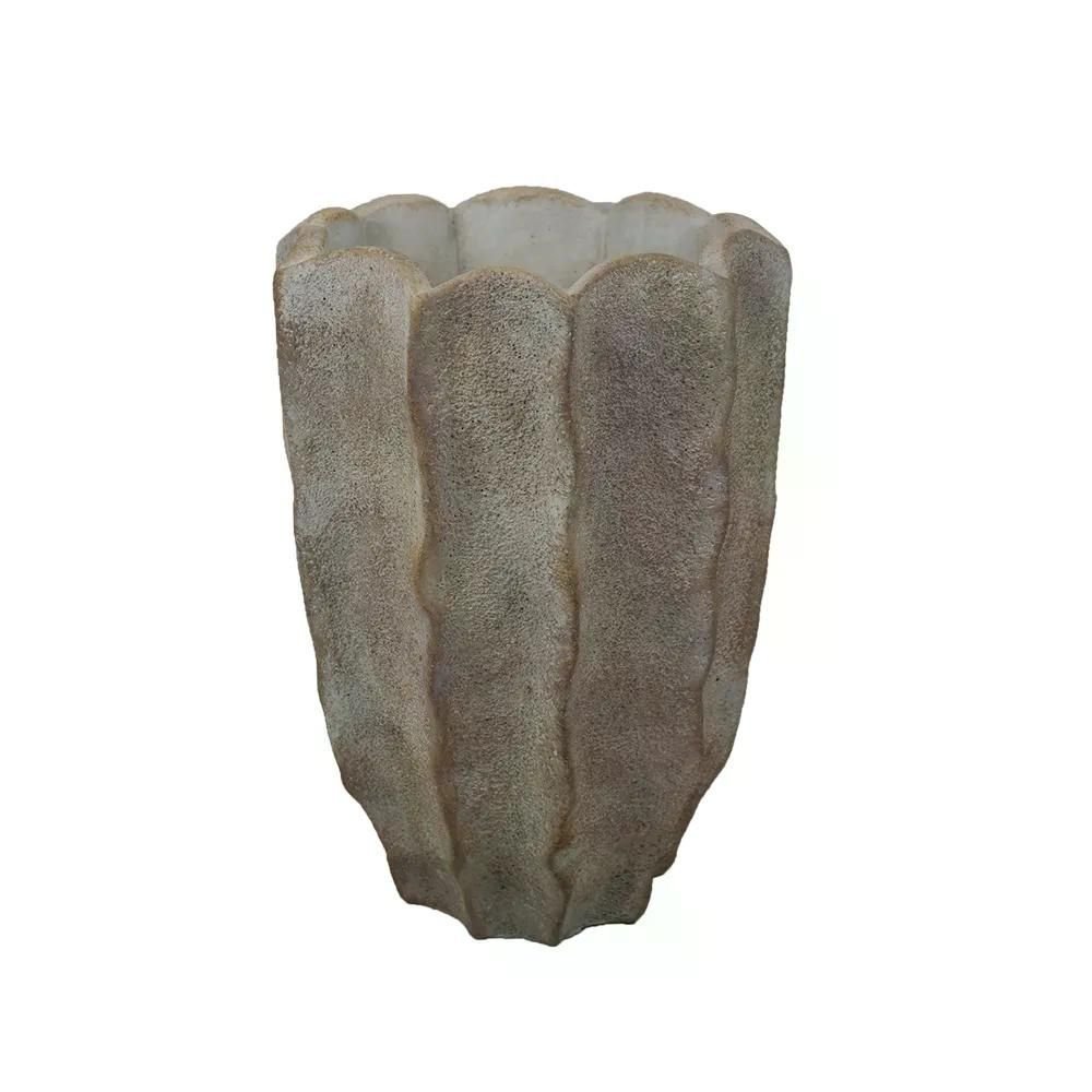 Vaso Decorativo em Cimento Bege e Branco Rustico 29,5cm | MadeiraMadeira