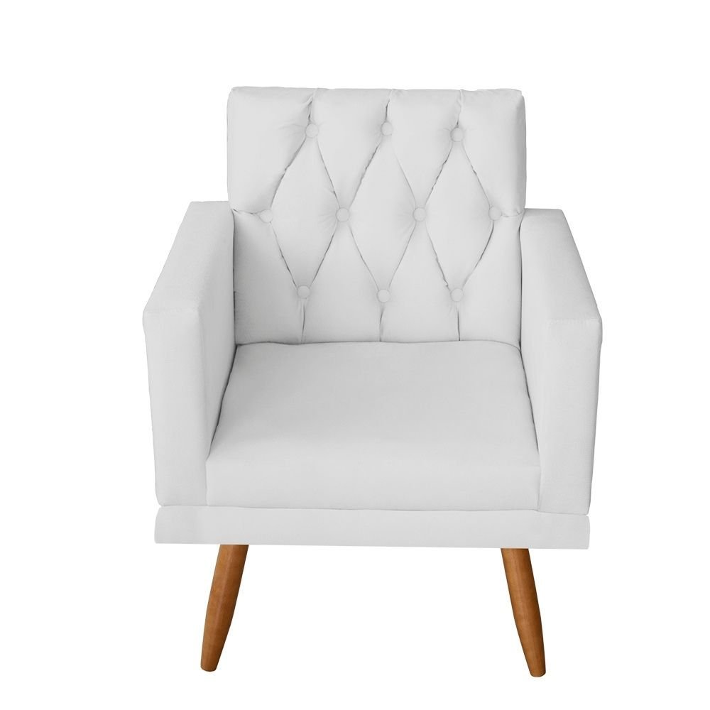 poltrona Para sala de Estar Bianca Capitonê Rodapé Corino Branco ...