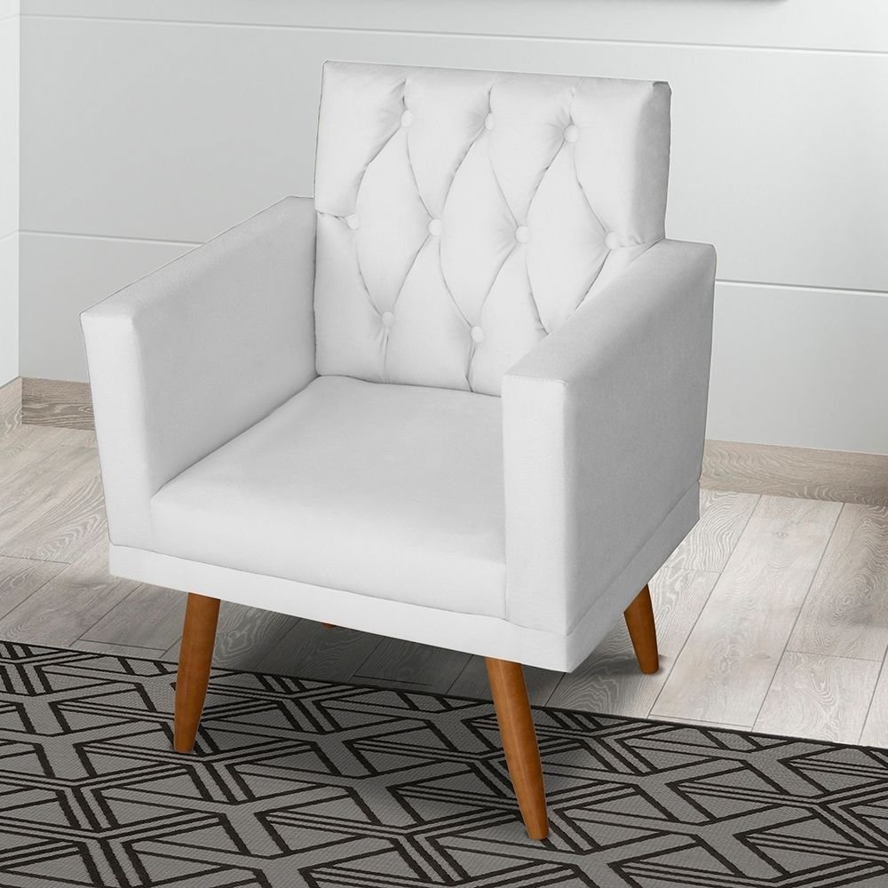 poltrona Para sala de Estar Bianca Capitonê Rodapé Corino Branco ...
