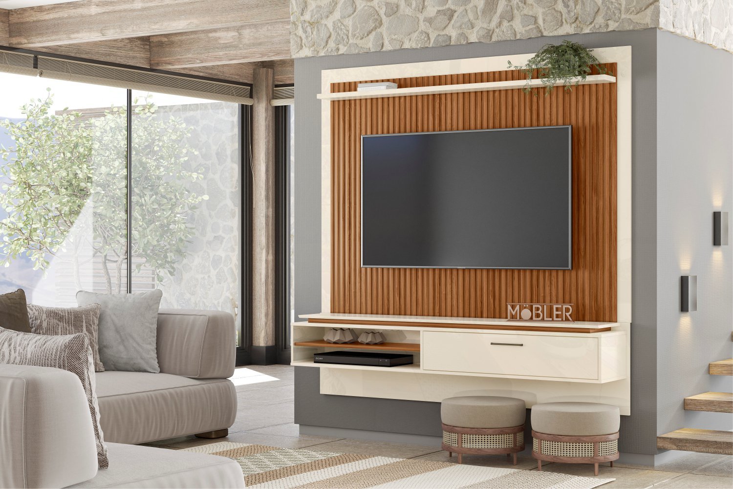 Home Ripado para TVs até 75 Polegadas Lena Cinamomo Off-White ...