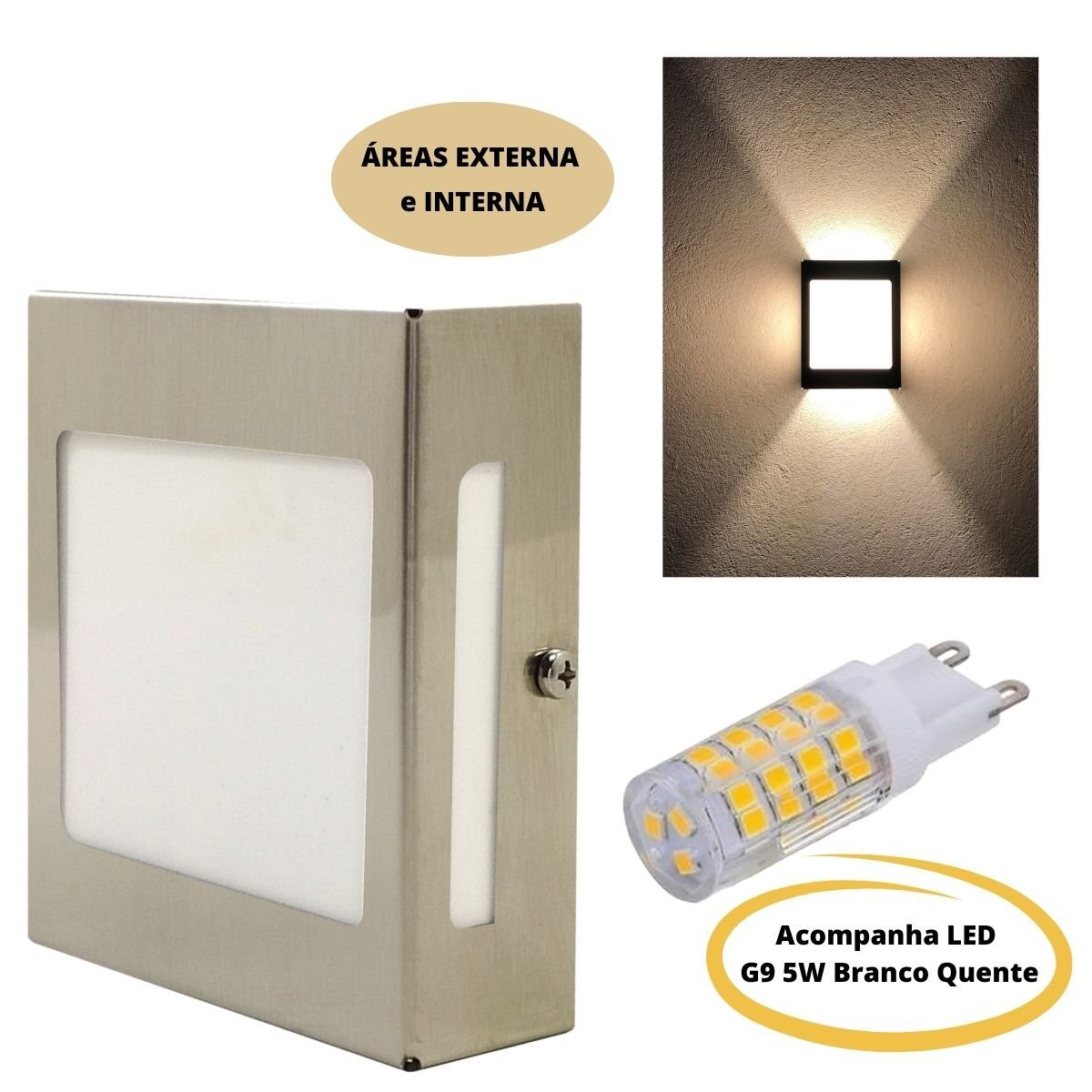 Luminária Arandela Pégaso Slim Inox Escovado Externo/Interno COM LED BQ ...