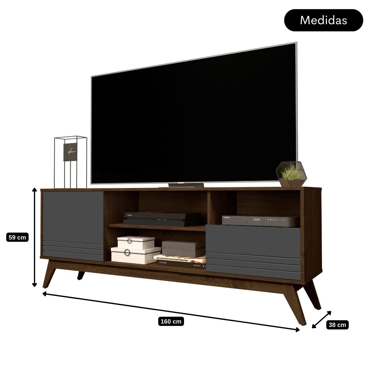 Rack para Sala Televisão até 55 Polegadas - Mod.2009:Cedro/Cinza ...