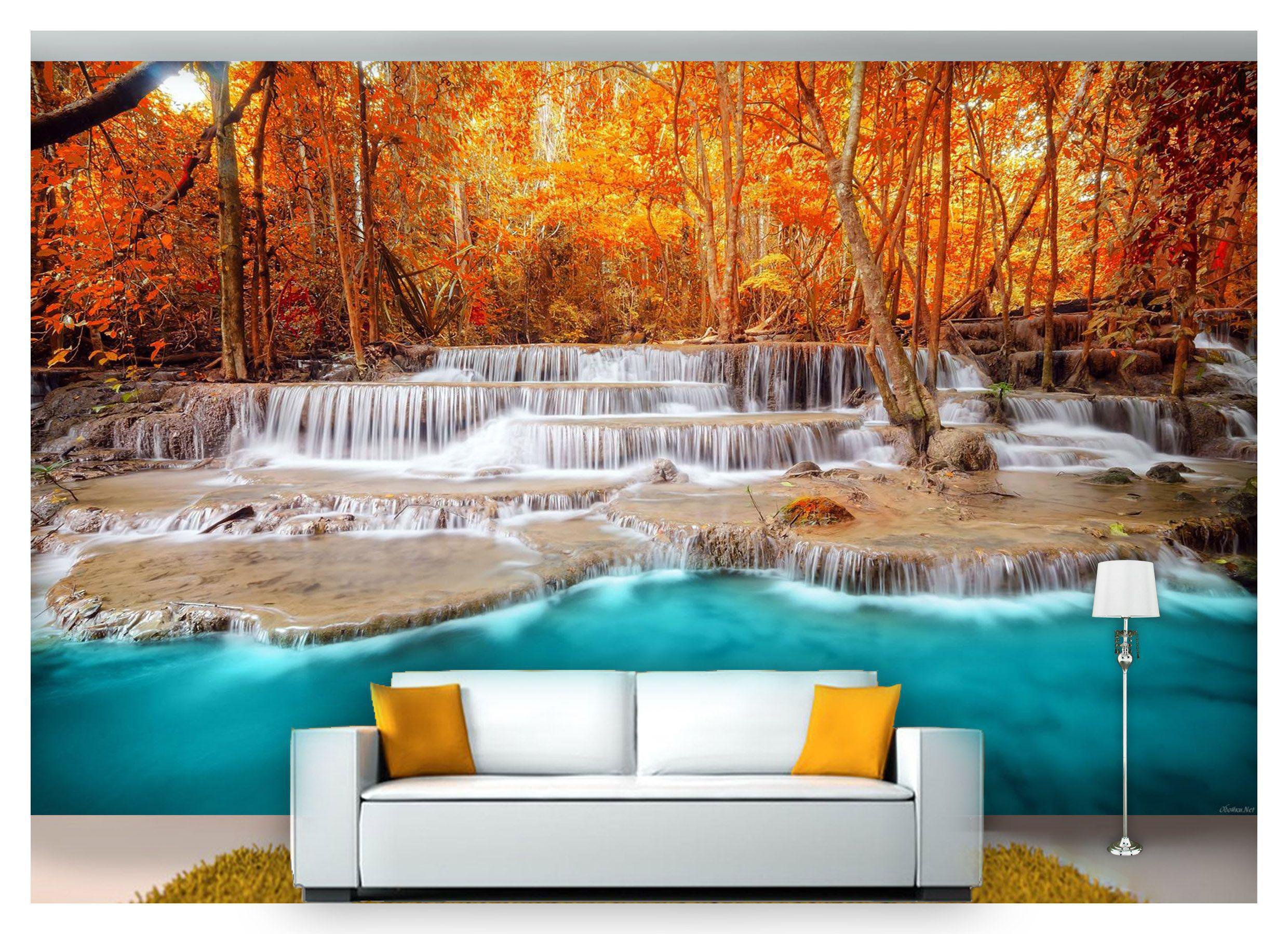 Papel De Parede Cachoeira Natureza Outono 3D Nch203 | MadeiraMadeira