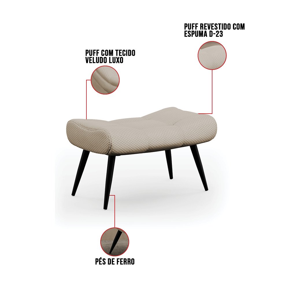 Puff Sher Veludo Luxo Pés Palito de Ferro - D'Rossi - A130 Prata ...