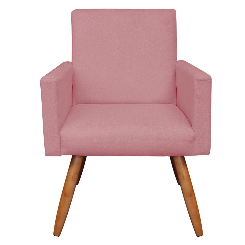 Kit Poltrona e Puff Banqueta Redonda Nina Suede Pés Palito - Pallazio - Rosê | MadeiraMadeira