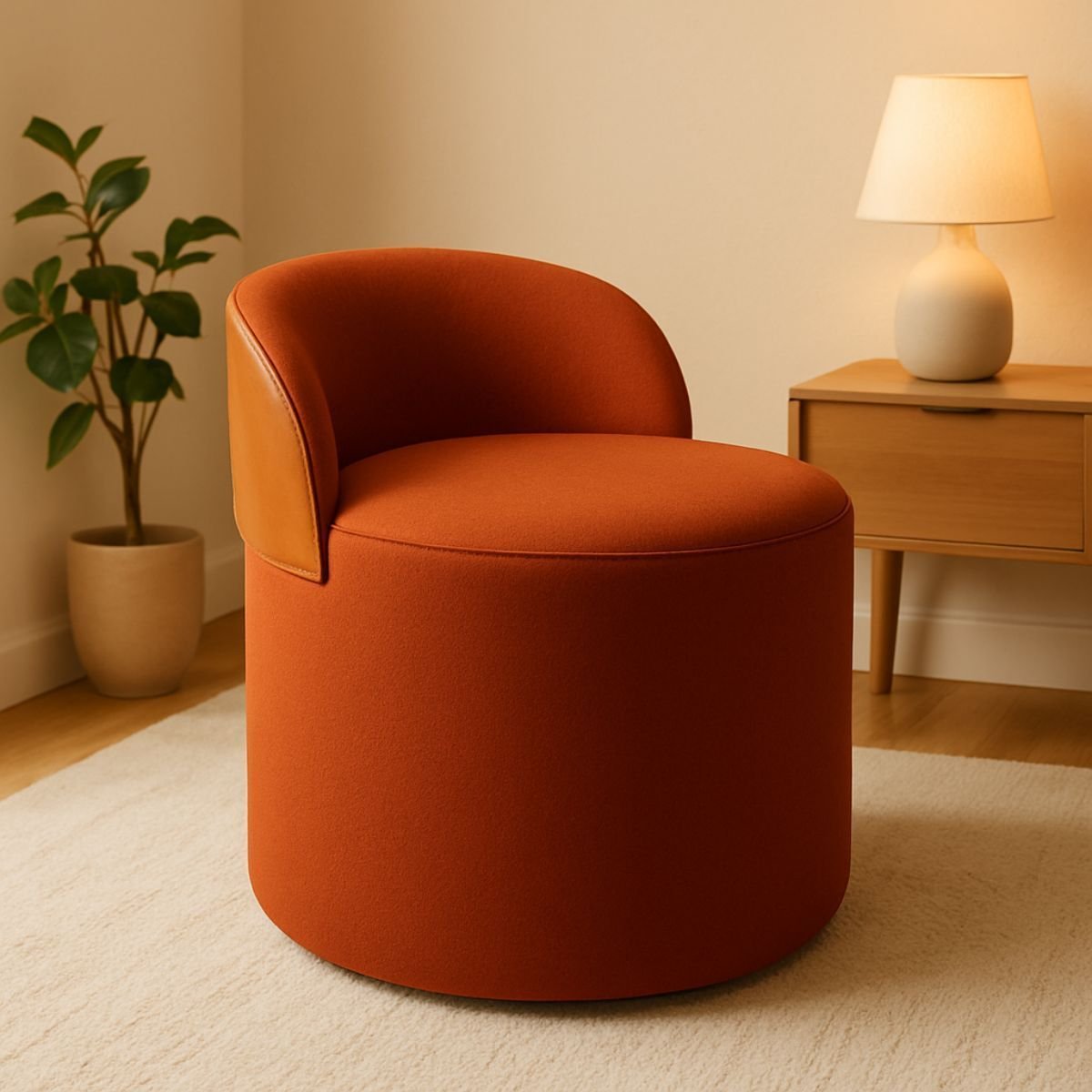 Puff Encosto Corino Redondo Suede Sala Penteadeira Quarto:terracota ...