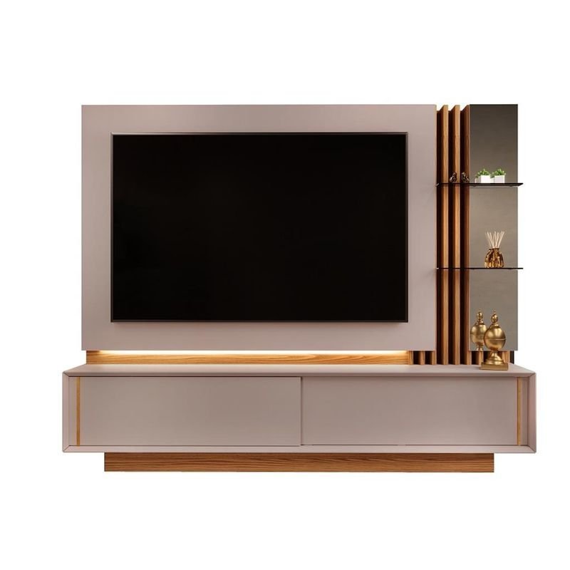 Estante Painel Home 240cm com LED para TV 75 Polegadas Ripado 2 Portas Salone Griz/Carvalho ...