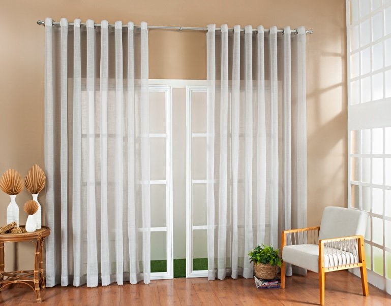 Cortina Luxo Gaze de Linho sem Forro 8,00x2,60 Sala e Quarto Cinza | MadeiraMadeira