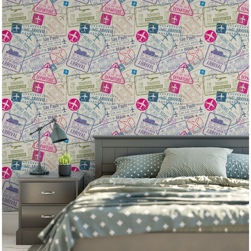 Papel de Parede Temático Viagens Carimbos Cidades - 1,5x0,5m ...