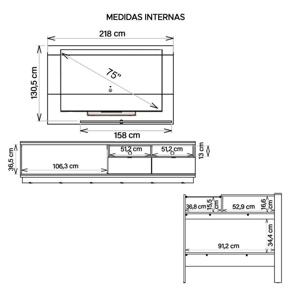 Conjunto Sala De Estar Rack Painel Aparador Renda Caemmun | MadeiraMadeira