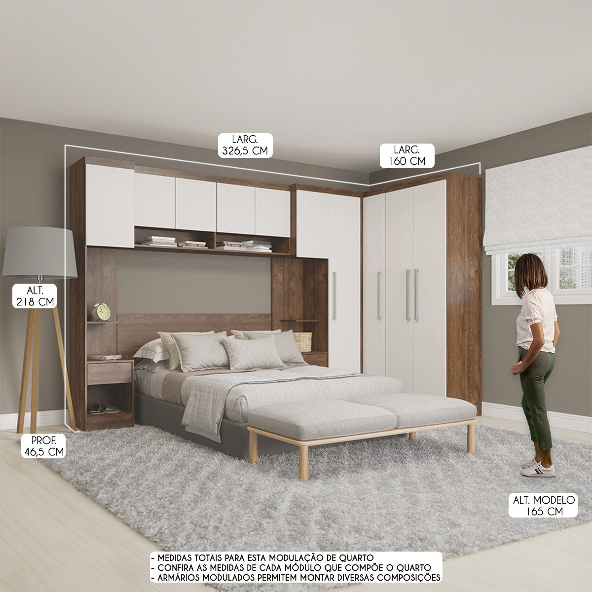 Guarda Roupa Modulado Casal de Canto Selene 7 Peças Castanho ...