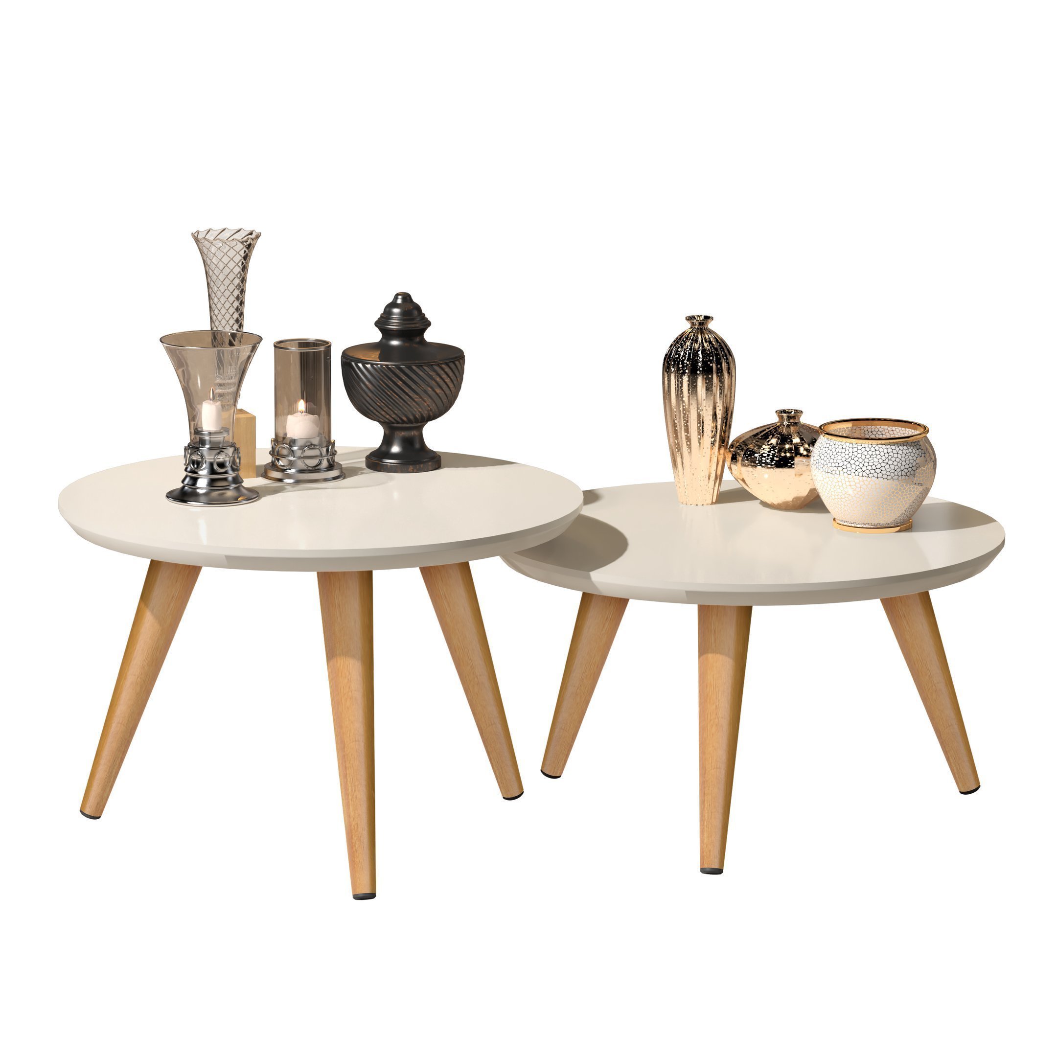 Conjunto Mesa de Centro Pub: Off White | MadeiraMadeira