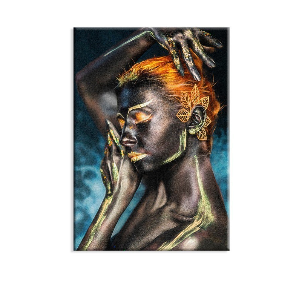 Tela Decorativa Black Woman Gold Grande | MadeiraMadeira