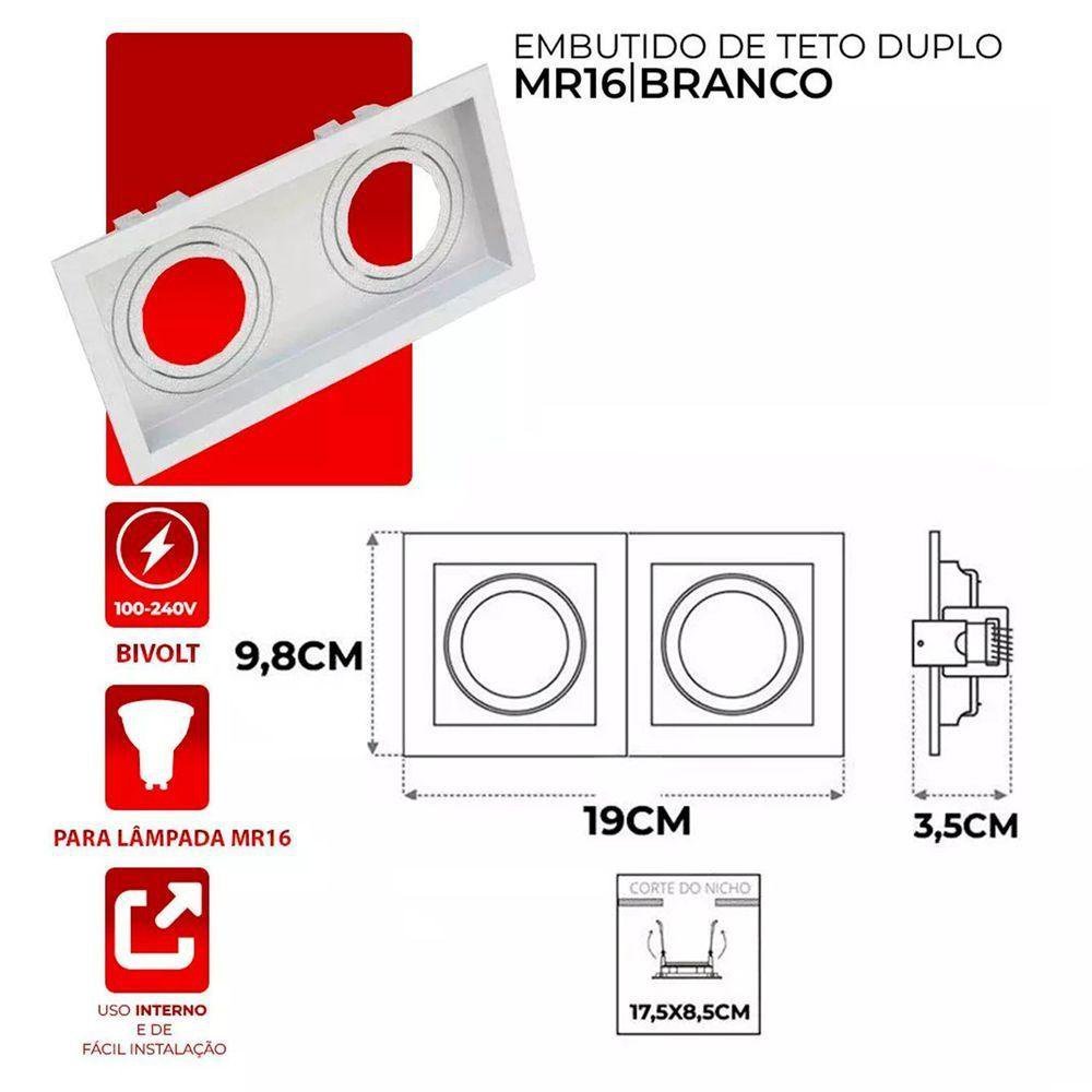Spot Embutido De Teto Duplo Recuado Branco Mr16 Gu10 360º | MadeiraMadeira