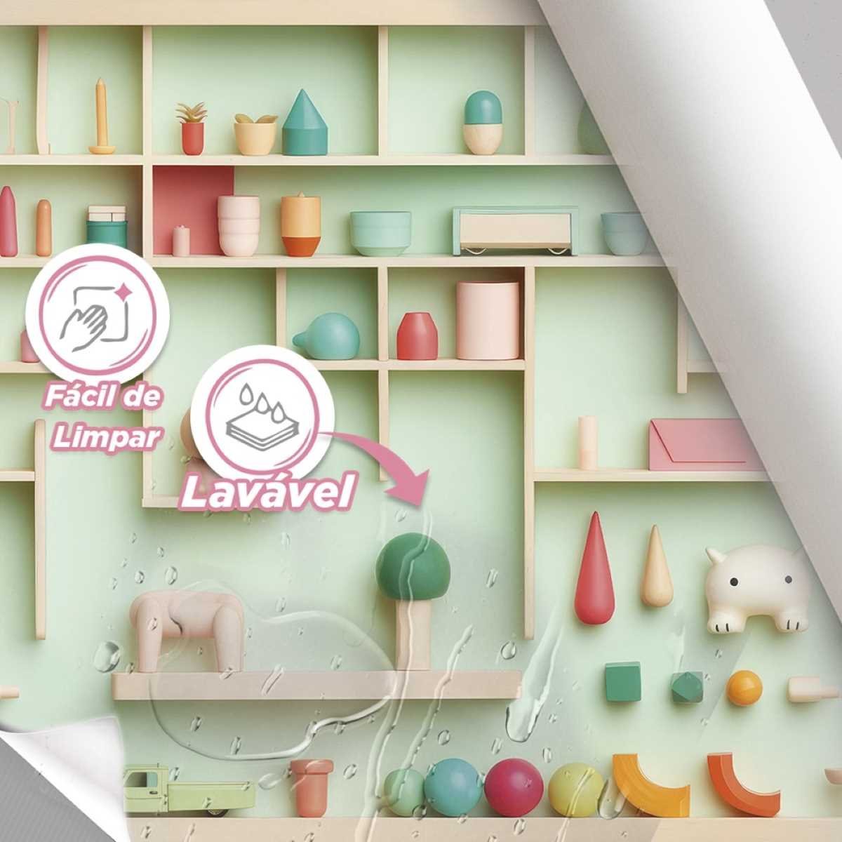 Papel de Parede Auto Colante Quarto Infantil Verde Decorado Lavável ...
