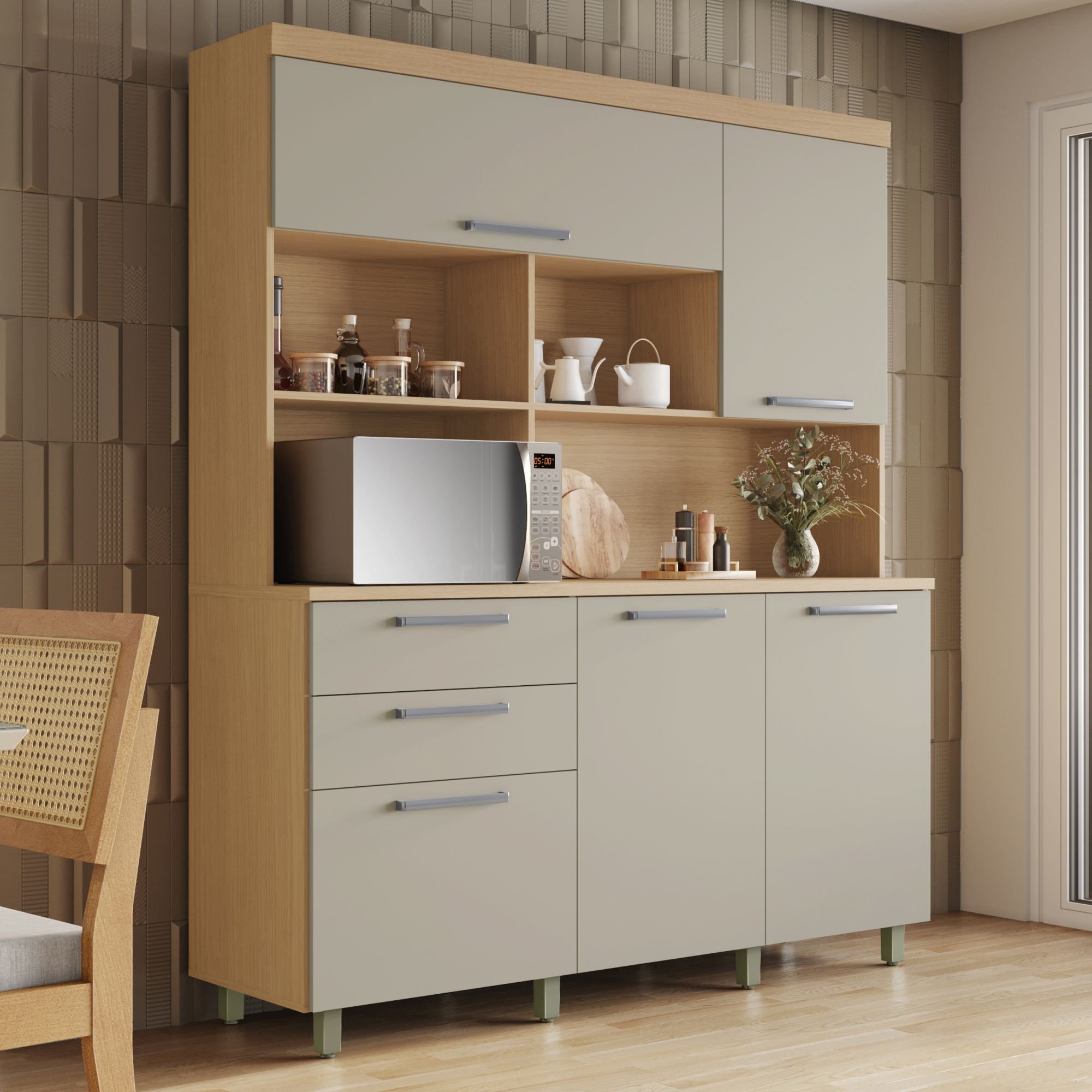 Armário de Cozinha 5 Portas 2 Gavetas Nobreza 160cm 100% Mdf | MadeiraMadeira