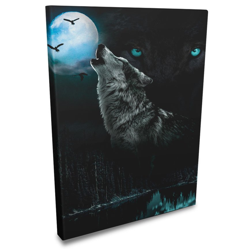 Quadro Lobo Lua cheia:Premium 50x70cm | MadeiraMadeira