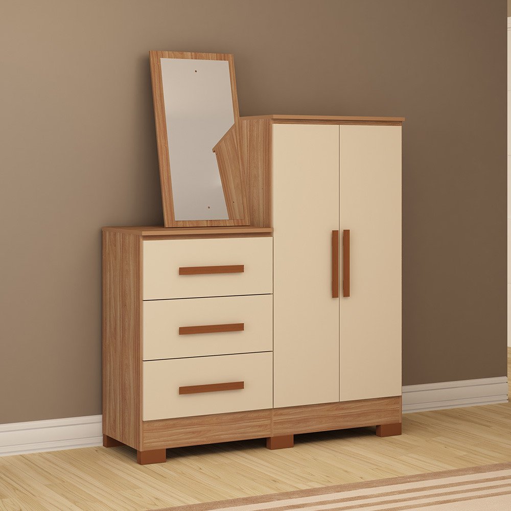 Cômoda Denver 3 Gavetas e 2 Portas em MDF com Espelho e Pés Tuboarte ...