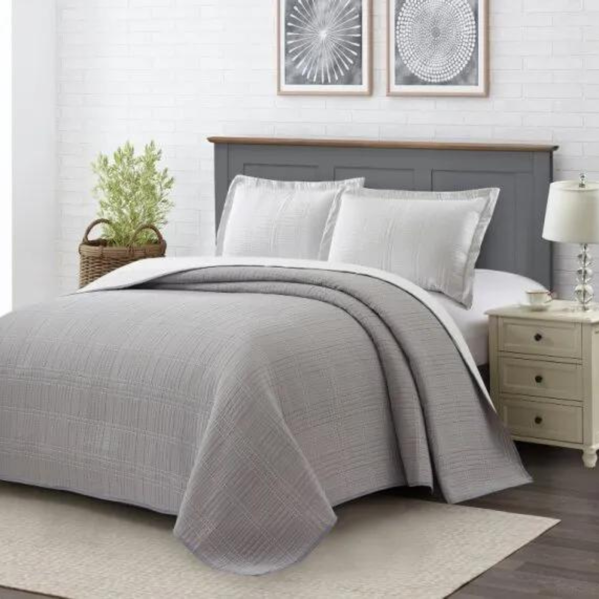 Kit Colcha King Jacquard 3 Peças - Eternity:cinza/branco | MadeiraMadeira