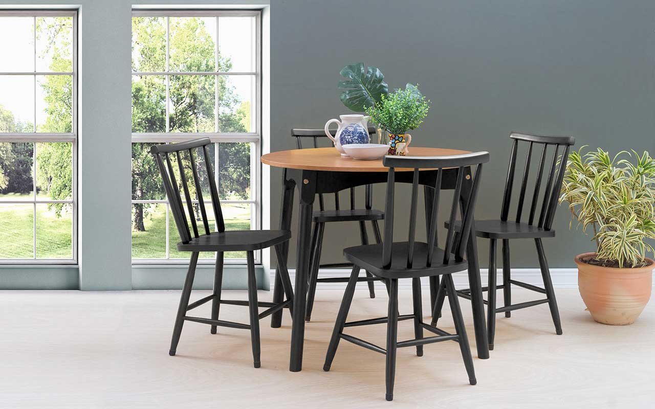 MESA DE JANTAR REDONDA 4 CADEIRAS MIMO 90CM JATOBA E PRETO | MadeiraMadeira