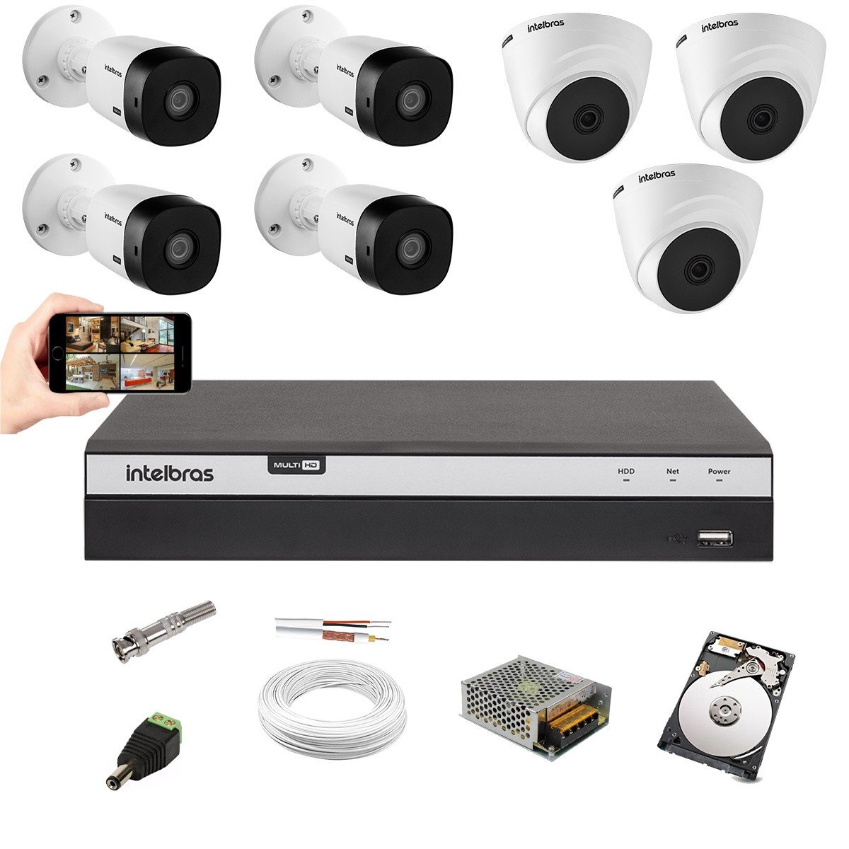 Kit CfTV Intelbras 4 Câm 1220B + 3 Câm 1220D DVR 3108 HD 1Tb ...