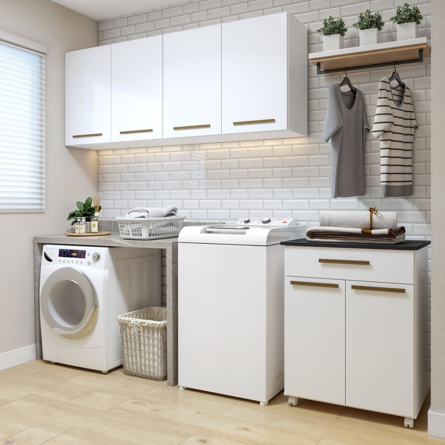 Lavanderia Modulada 2 Armários Aéreo 1 Balcão Teresópolis | MadeiraMadeira