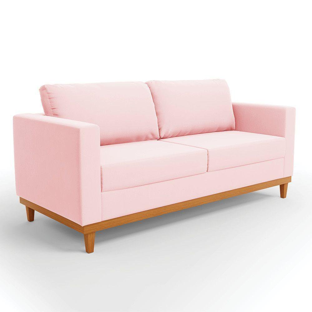 Sofá 03 Lugares Juliette Base Madeira Castanho Cor Rosa Bebê ...