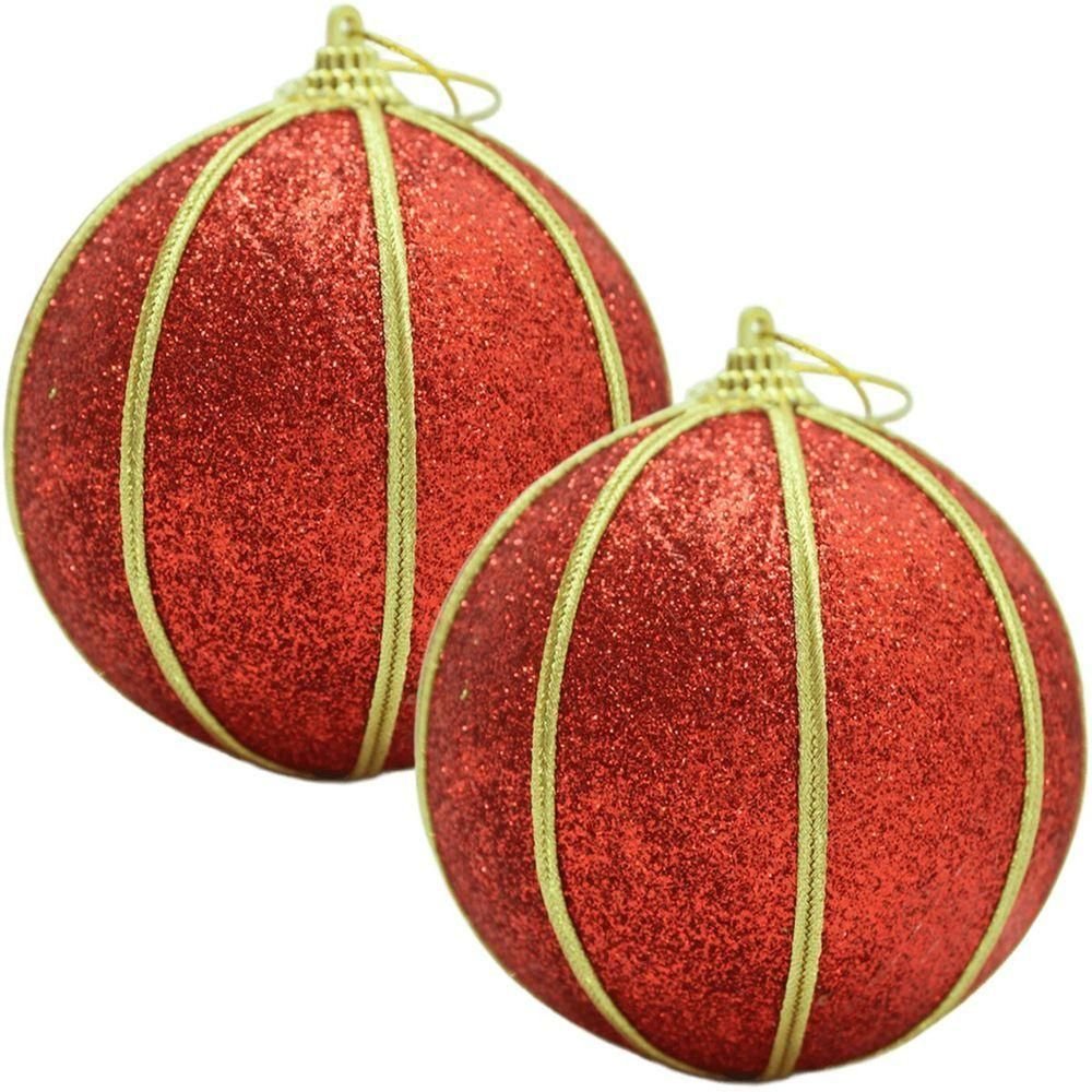 Kit 8 Bolas Vermelho Glitter Árvore de Natal Artesanal 10cm ...