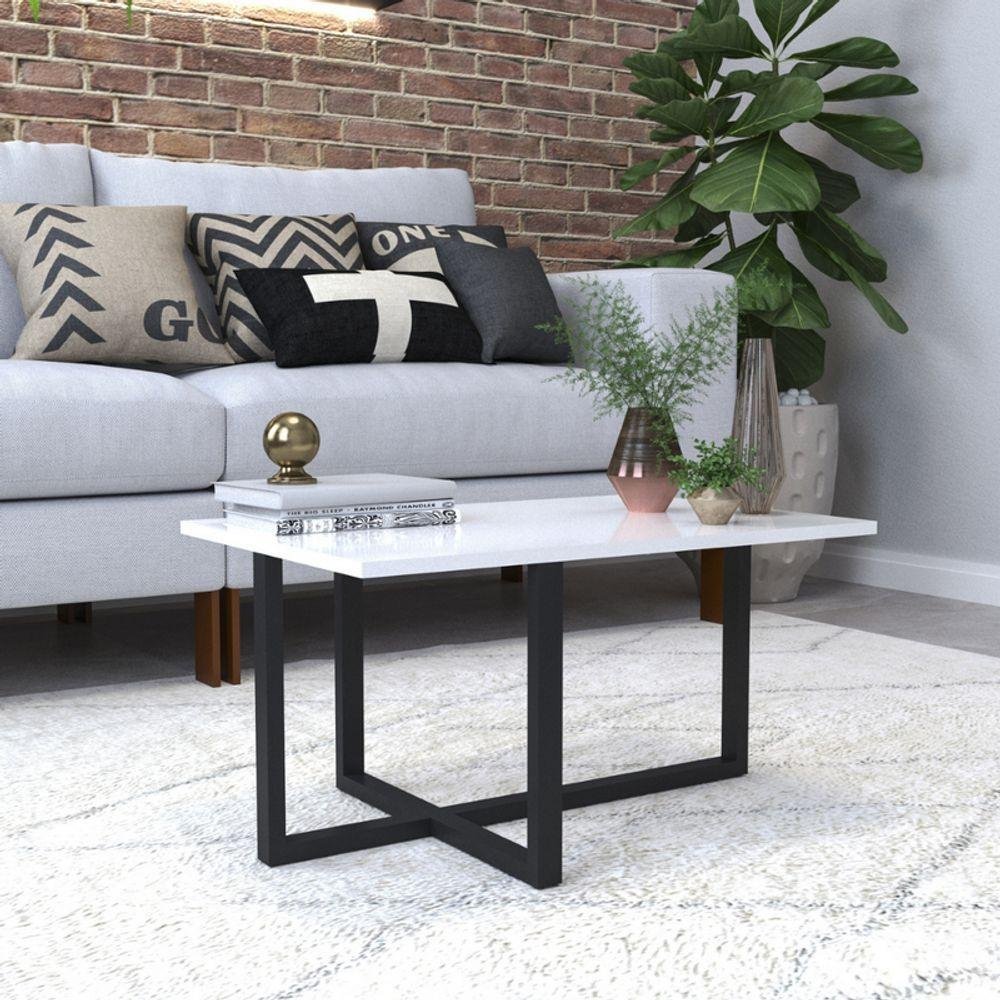Mesa De Centro Retangular Pés Preto - Branco | MadeiraMadeira