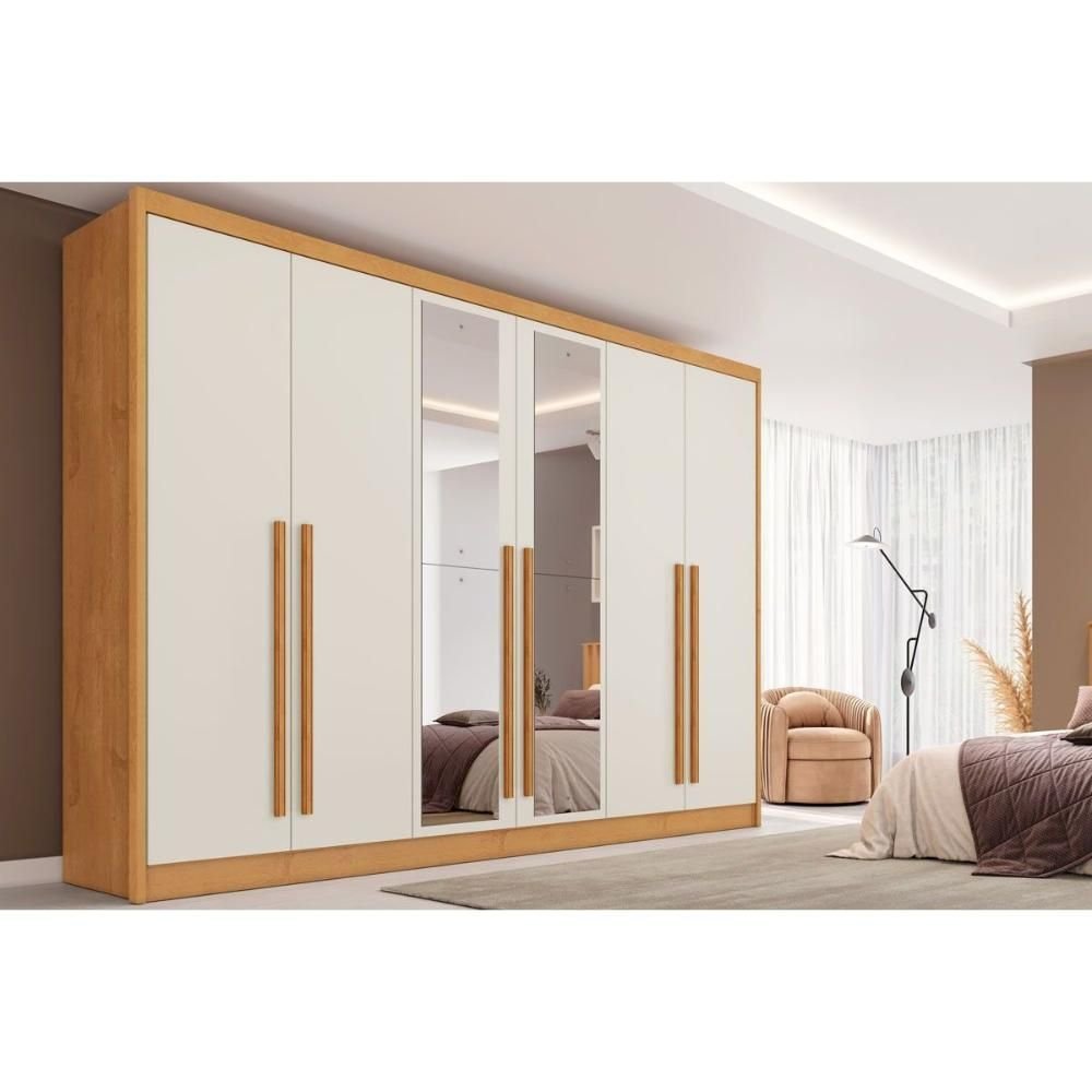 Guarda Roupa Casal 6 Portas (2 C/ Espelho) e 6 Gavetas Valencia Peroba/off White - Europa ...