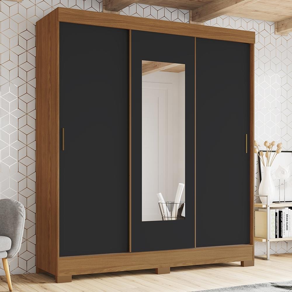 Guarda Roupa Solteiro B350 Flex 3 Portas Deslizantes Nature/Preto com ...