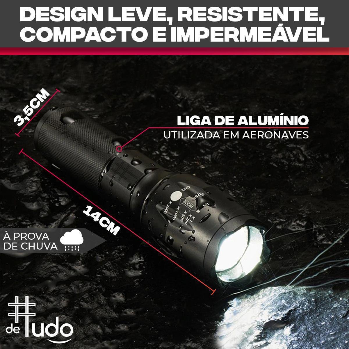 Lanterna Tática Militar Com Zoom X900 - Recarregável | MadeiraMadeira