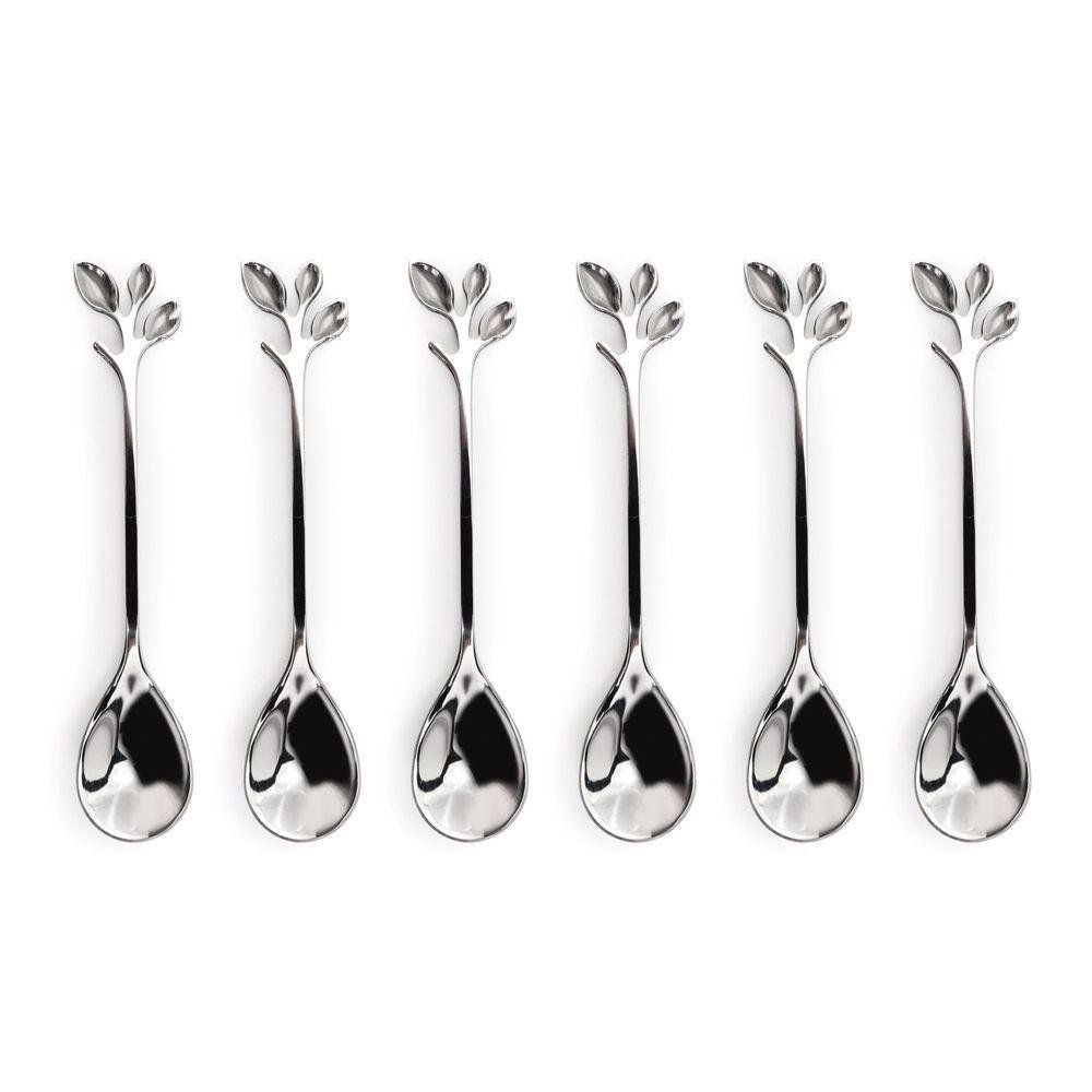 Conjunto 6 Colheres para Aperitivos Aço Inox Leaves Prata | MadeiraMadeira