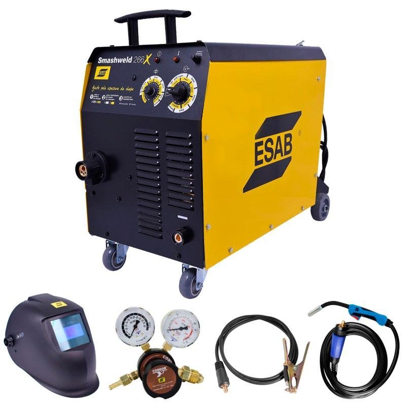 Máquina de Solda Mig/mag 250a Trifásica Smashweld 266x Esab com Tocha, Máscara e Regulador ...