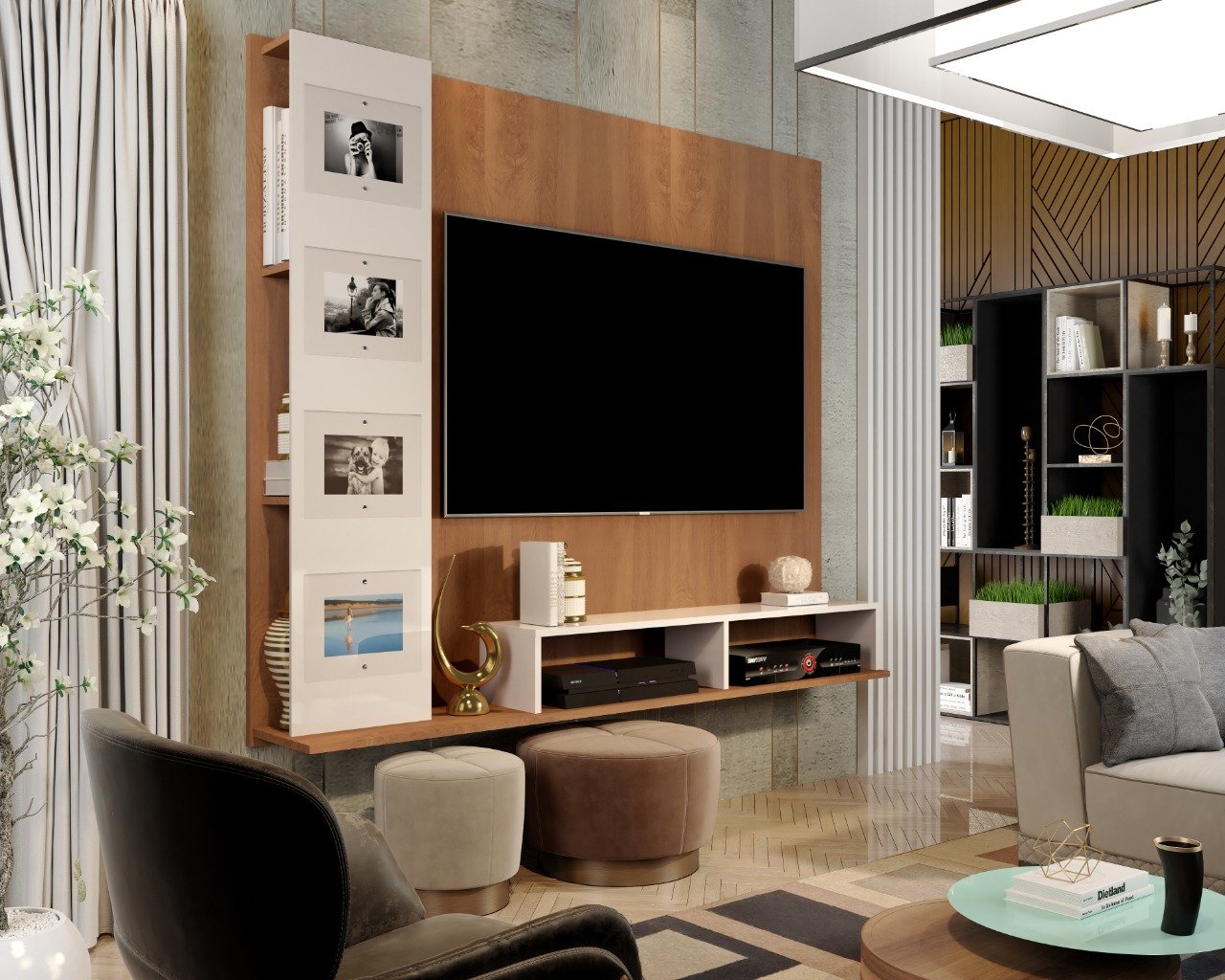 Painel para TV Estrela Freijo/Off White - Germai Móveis | MadeiraMadeira