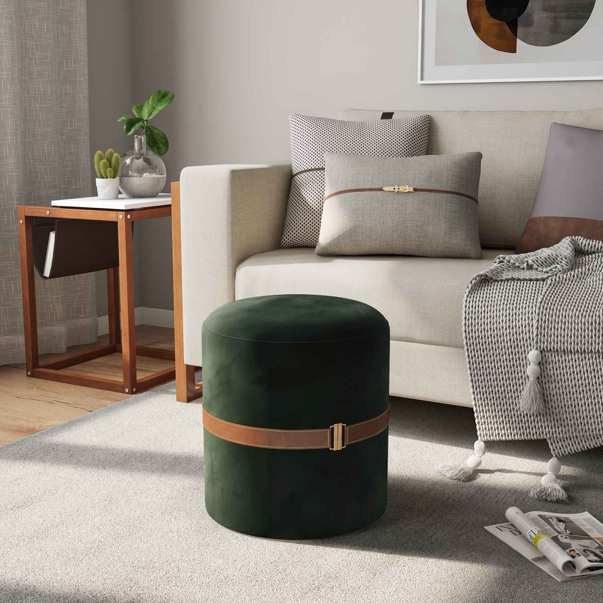 Puff Veludo Verde Musgo Aston Minha Loja De Móveis | MadeiraMadeira