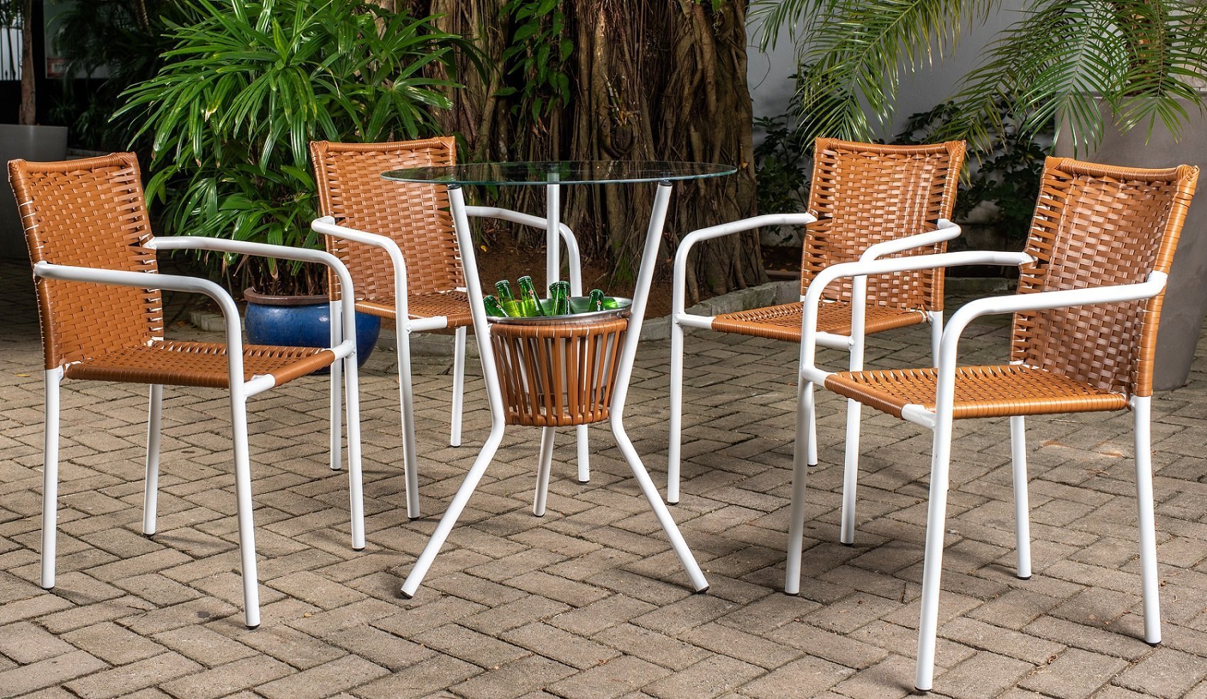 Conjunto 1 mesa e 4 cadeiras varanda externa 100% Aluminio cjmb401315br ...