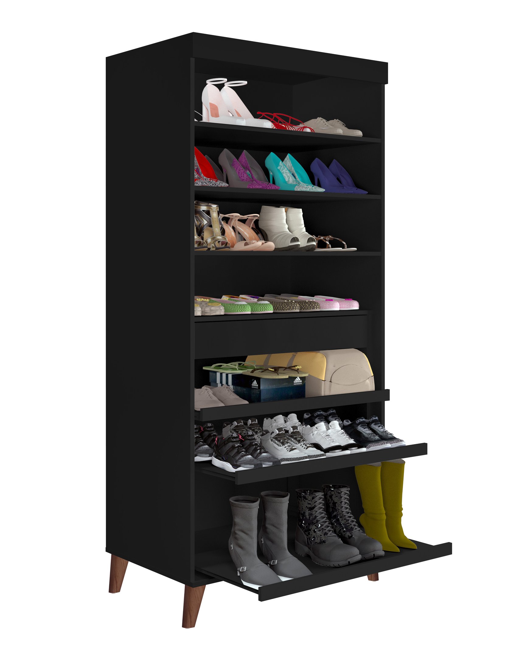 Sapateira Athenas Multiuso 2 Portas Retro Potente Preto Com Espelho ...