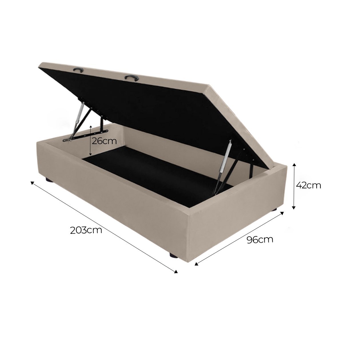 Base Cama Box Baú Solteiro com Pistão a Gás 96x203 Suede:bege ...