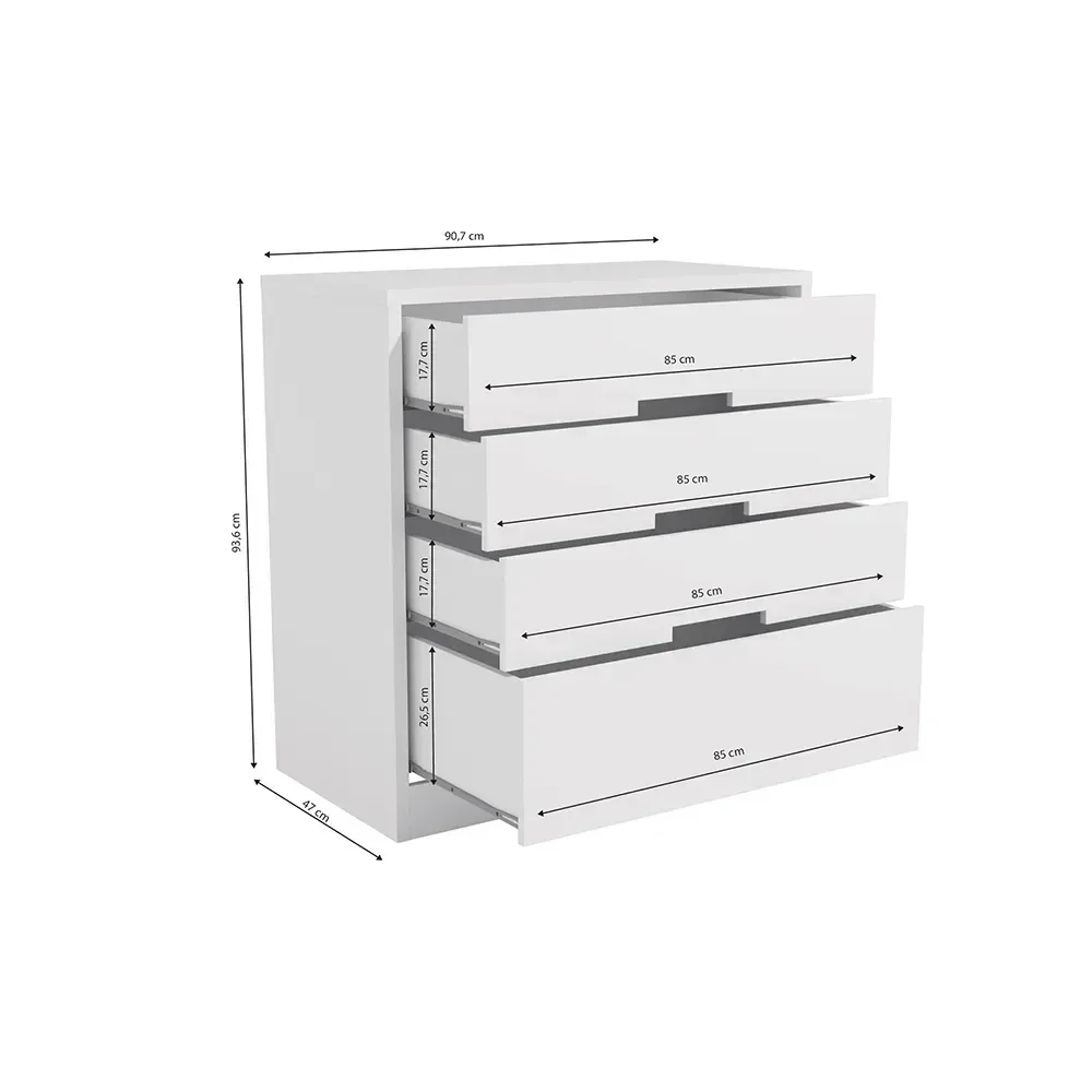 Cômoda com 4 Gavetas S824 Gold Branco | MadeiraMadeira